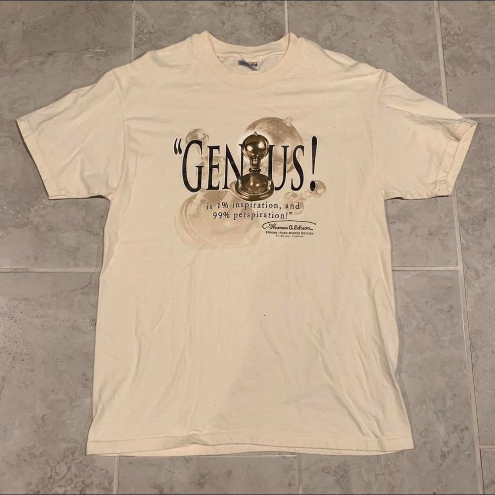 Vintage Y2k Genius Thomas Edison Quote Big Graphic Pr… - Gem